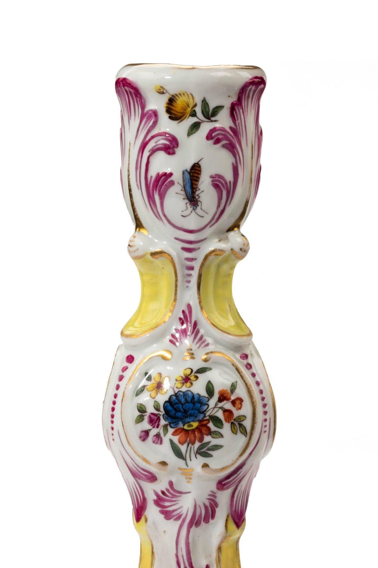 Pair of Meissen Porcelain Shaped Candlesticks at 1stDibs