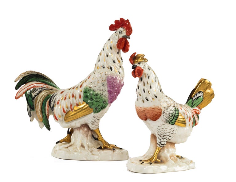 Pair of Samson of Paris Porcelain Cockerels in Graduated Size at 1stDibs