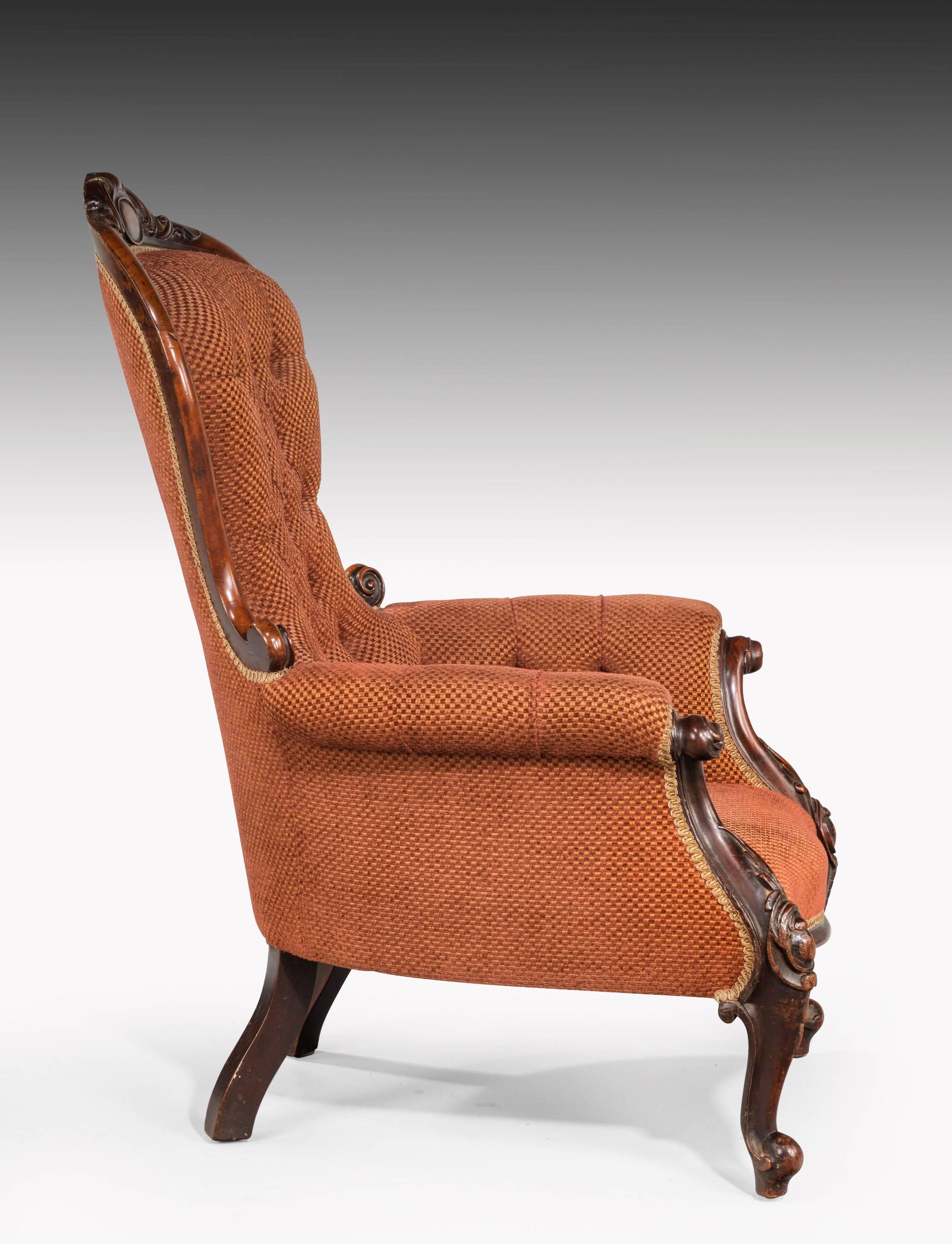 Pair of Mid-19th Century Grandfather Chairs with Cabochon Leaf Panels ...