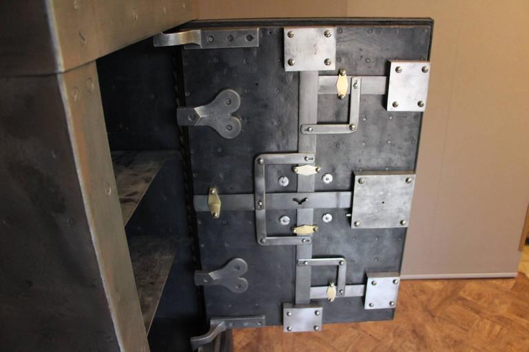 Large Black Steel, Iron and Wood Safe with Key and Working Combination ...
