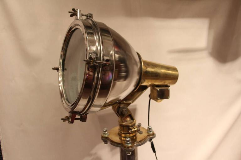 1950's Polished Aluminum And Brass Ship Search, Light Spot Light at 1stDibs