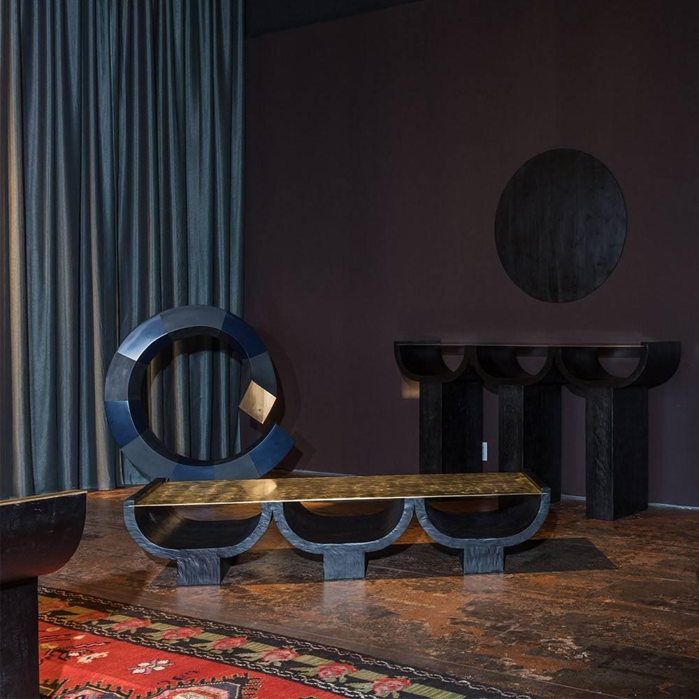 Dark Wood and Brass Triple Coffee Table For Sale at 1stDibs