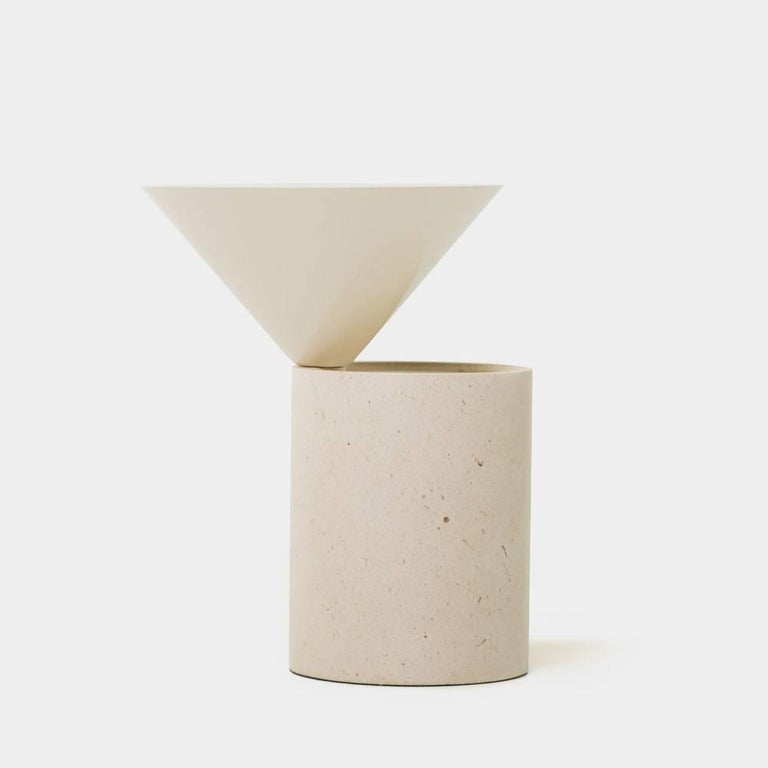 Laurel Side Table Ataija Creme Limestone and Bone Hdf at 1stDibs