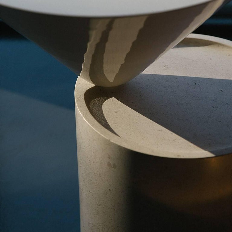 Laurel Side Table Ataija Creme Limestone and Bone Hdf at 1stDibs