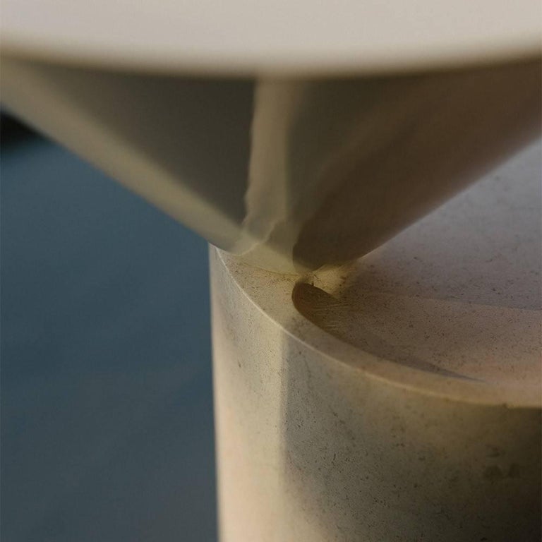 Laurel Side Table Ataija Creme Limestone and Bone Hdf at 1stDibs