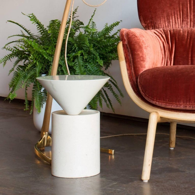 Laurel Side Table Ataija Creme Limestone and Bone Hdf at 1stDibs