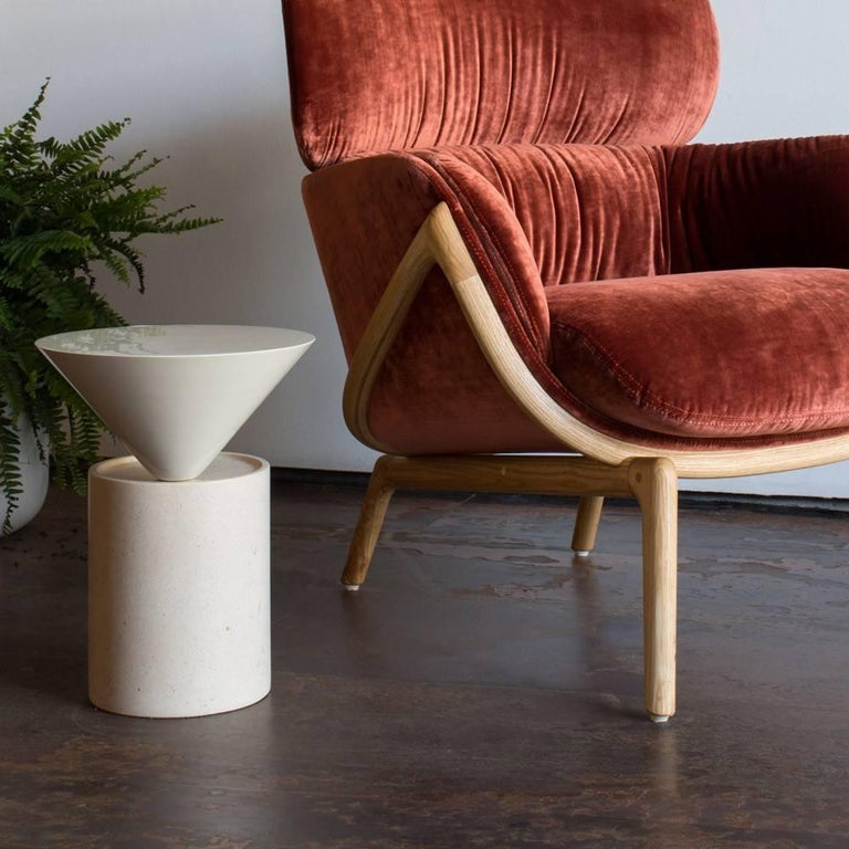 Laurel Side Table Ataija Creme Limestone and Bone Hdf at 1stDibs