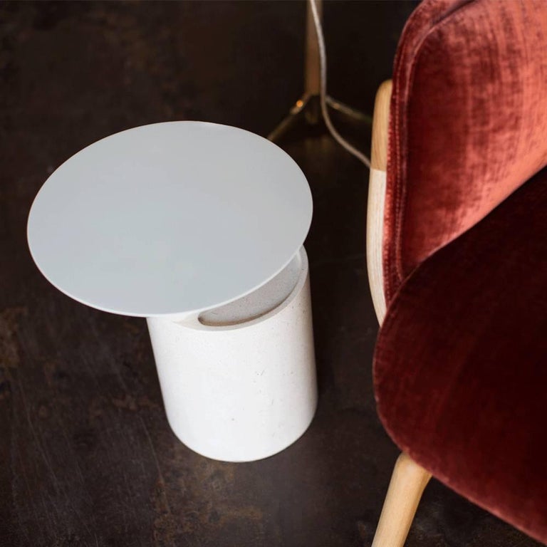 Laurel Side Table Ataija Creme Limestone and Bone Hdf at 1stDibs