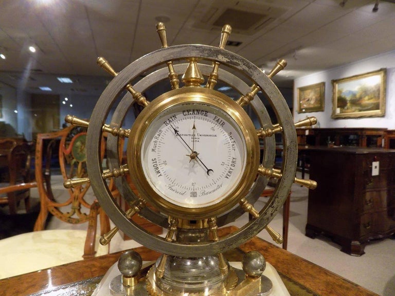 Rare Novelty Nautical Revolving Ships Wheel Desk Clock Or Barometer At 1stdibs Nautical Desk