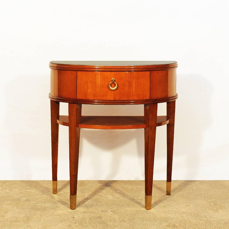1940s Pair of Neoclassical Nightstands, Cherry Wood, Brass, Gray Glass ...