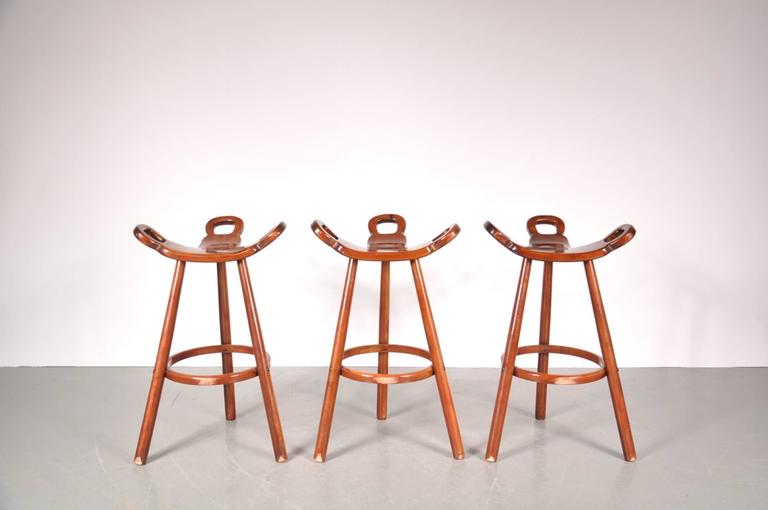 Set of Three Spanish Brutalist "Marbella" Bar Stools, circa 1970 at 1stDibs