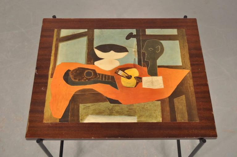 Side Table with Pablo Picasso Lithograph, Italy, circa 1950 at 1stDibs