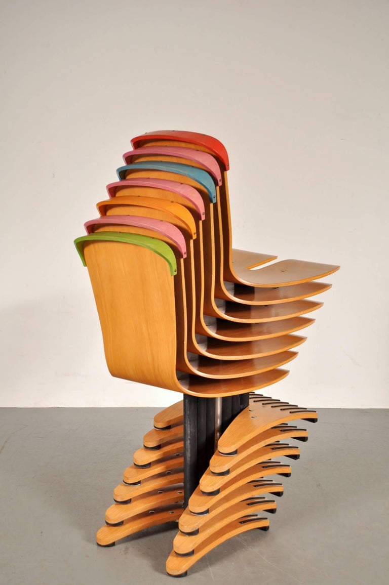 Rare Set of Seven Stacking Chairs by Ruud Jan Kokke, Netherlands, 1980 ...
