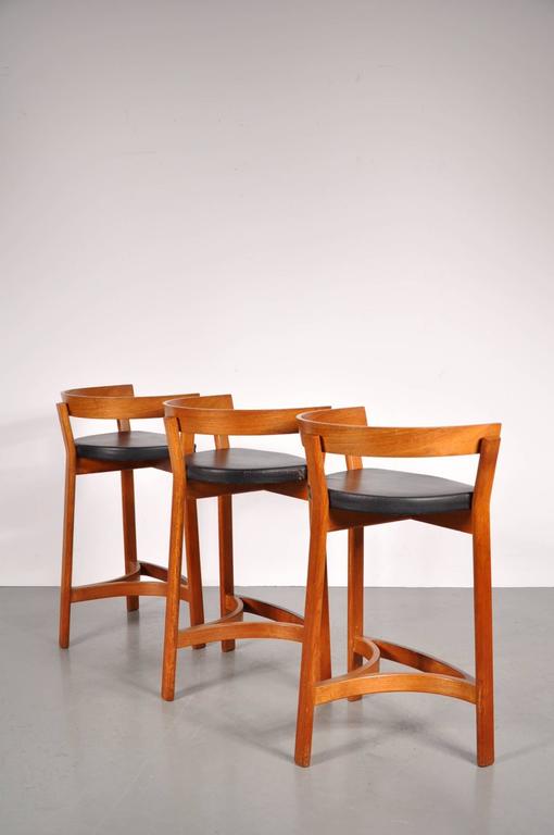 Set of Three Bar Stools by Oddense Maskinsnedkeri A/S Domus Danica ...