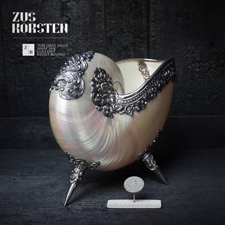 Large Pearlescent Nautilus Shell with Repoussé Silver at 1stDibs