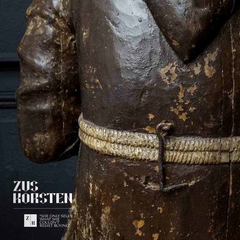 17th Century Wood Carved Polychromed Lifesize Sitting Franciscan Friar ...
