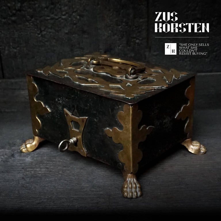18th Century Brass and Iron Money Box, Little Strongbox or Treasure ...