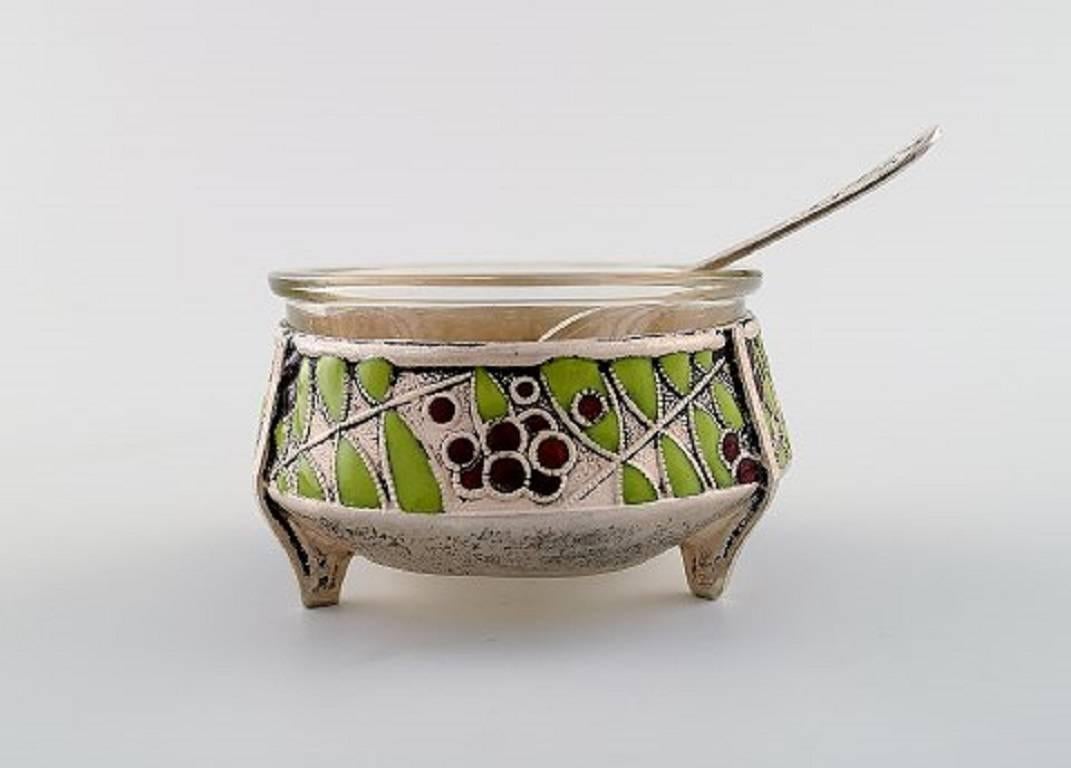 Six Russian Salt Cellars with Enamel Works in Various Colors, Glass ...