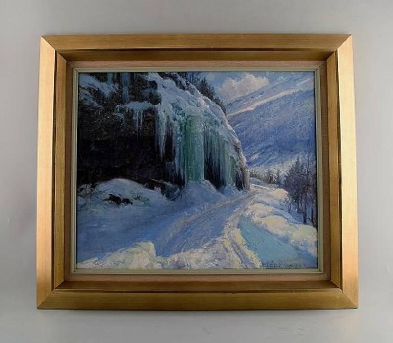 Peder Knudsen, Well Listed Danish Artist, Winter Landscape, Oil ...