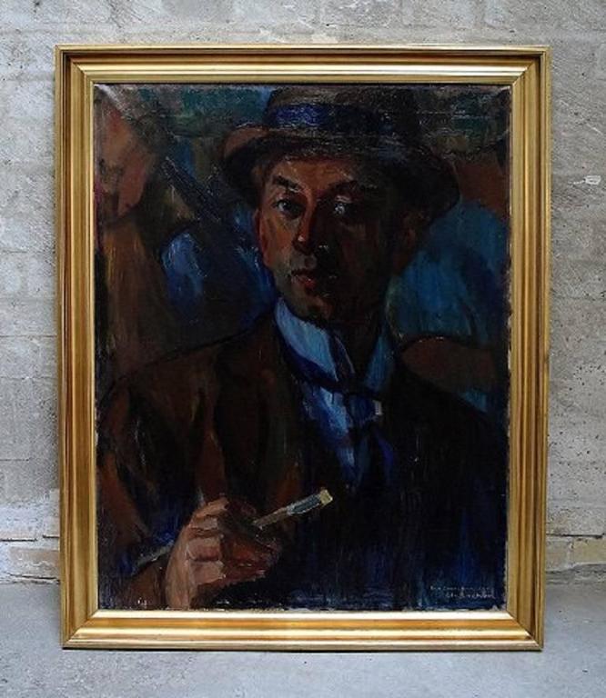 Valdemar Secher, Well Listed Danish Artist, Self-Portrait, Oil on ...