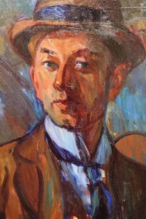 Valdemar Secher, Well Listed Danish Artist, Self-Portrait, Oil on ...