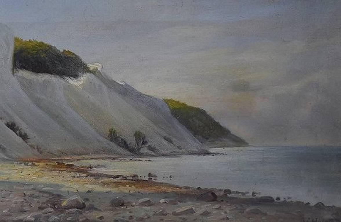 V. Holst Danish Artist, Chalk Cliffs on Møn, Early 20th Century Oil on ...