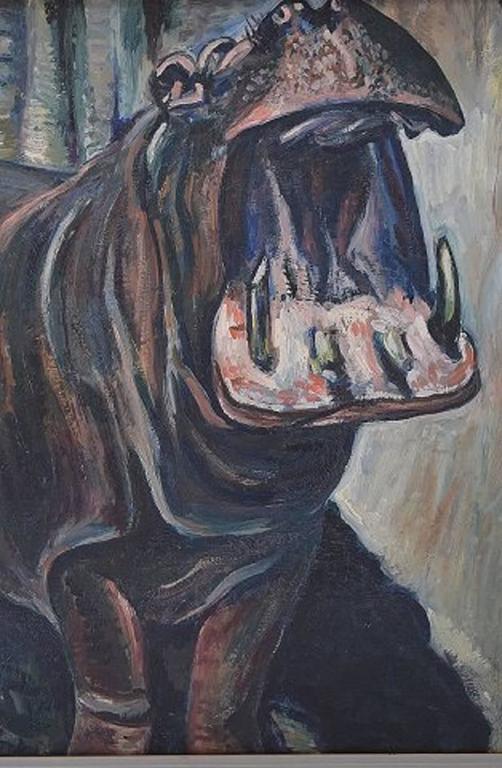 Pierre Noyelle French Artist, Hippopotamus Oil on Canvas For Sale at ...