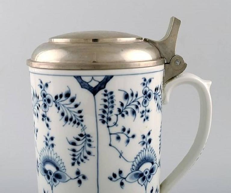 Royal Copenhagen Blue Fluted Plain, Rare Mug with Pewter Mounting ...