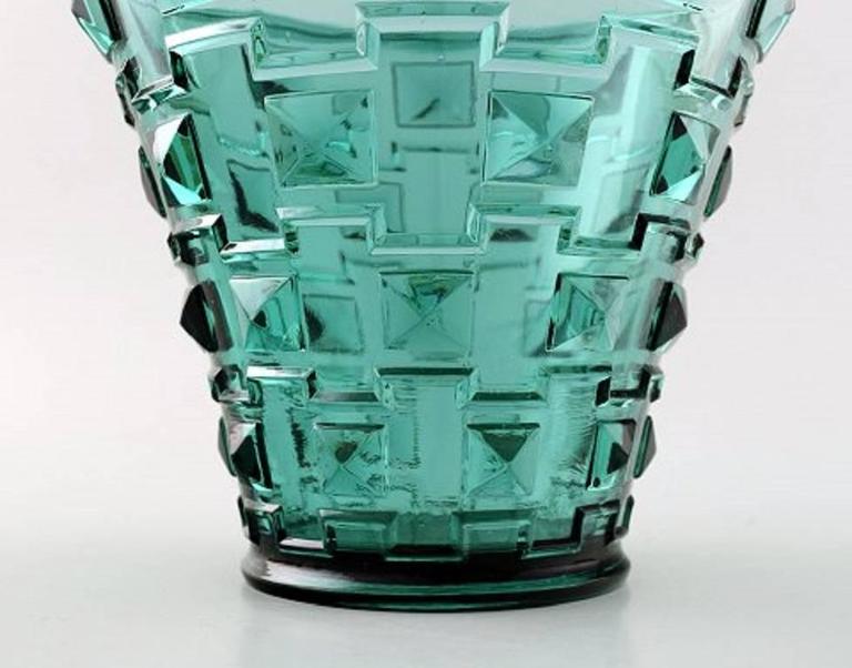 Simon Gate for Orrefors, a Pair of Green Art Deco Art Glass Vases at ...