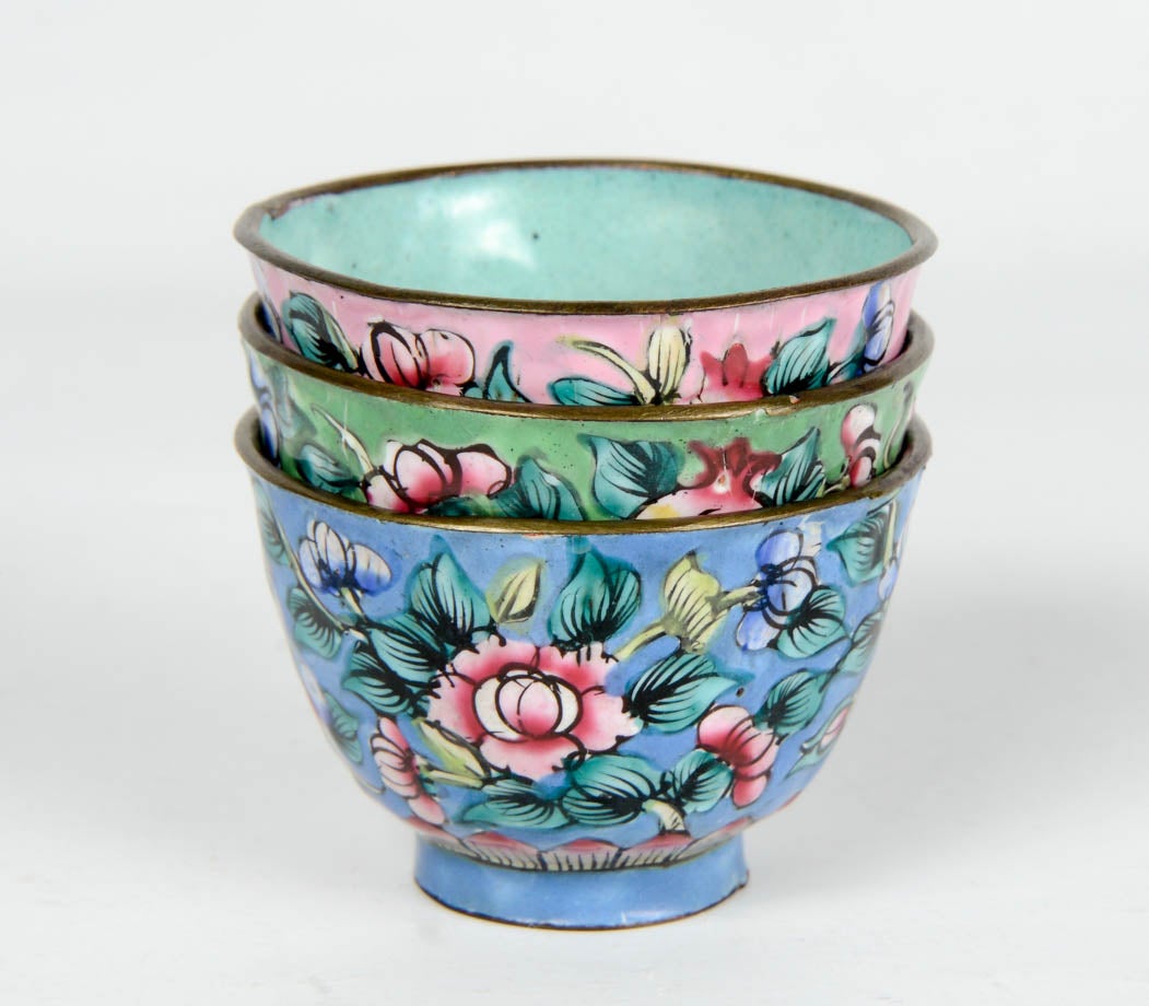 Three 19th Century Canton Enamel Cups For Sale at 1stDibs