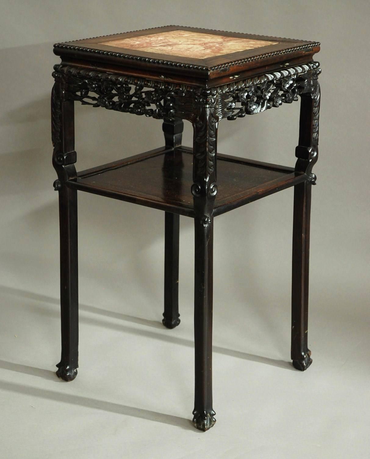 19th Century Square Chinese Pot Stand with Marble Insert at 1stDibs ...