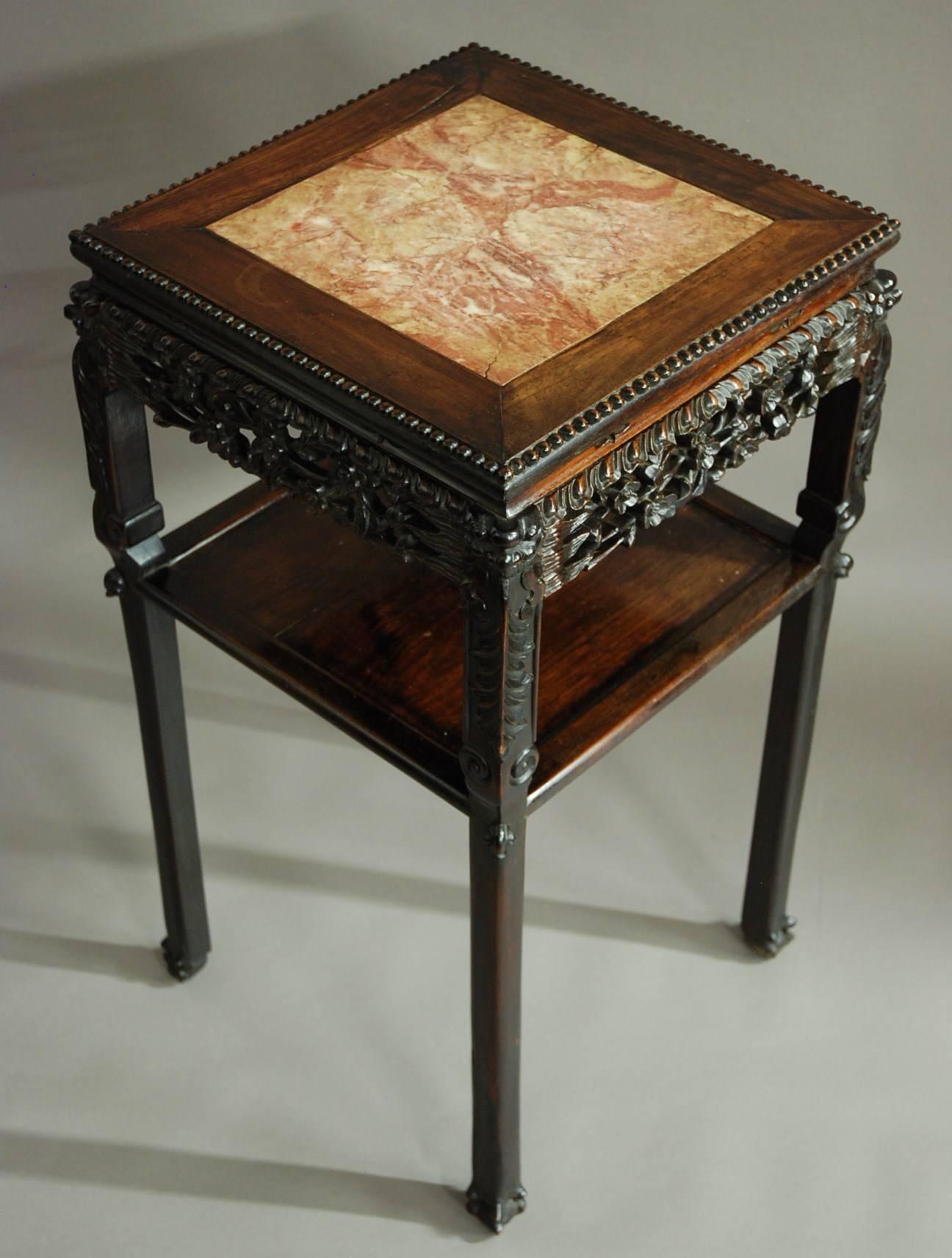 19th Century Square Chinese Pot Stand with Marble Insert at 1stDibs ...