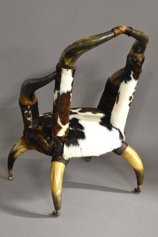 Rare Late 19th Century Decorative Bull Horn Armchair, Re-Upholstered in ...