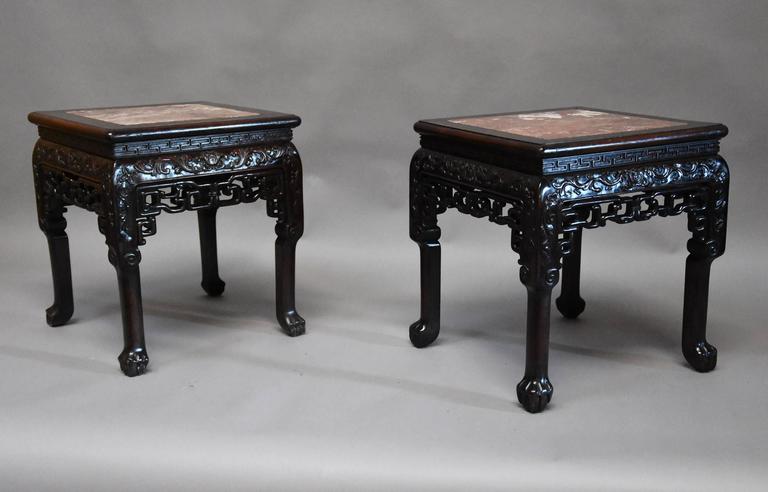 Late 19th Century Matched Pair of Square Chinese Pot Stands at 1stDibs