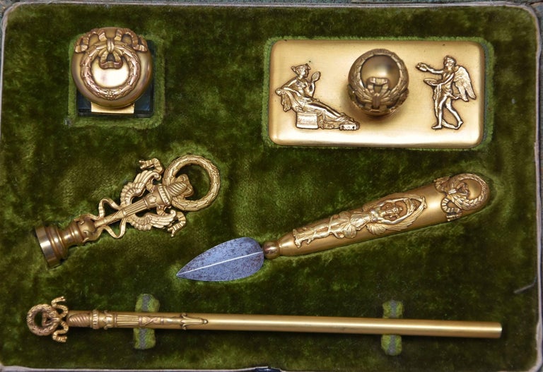 Superb Quality Five-Piece Gilt Metal Writing Set in the Empire Style ...