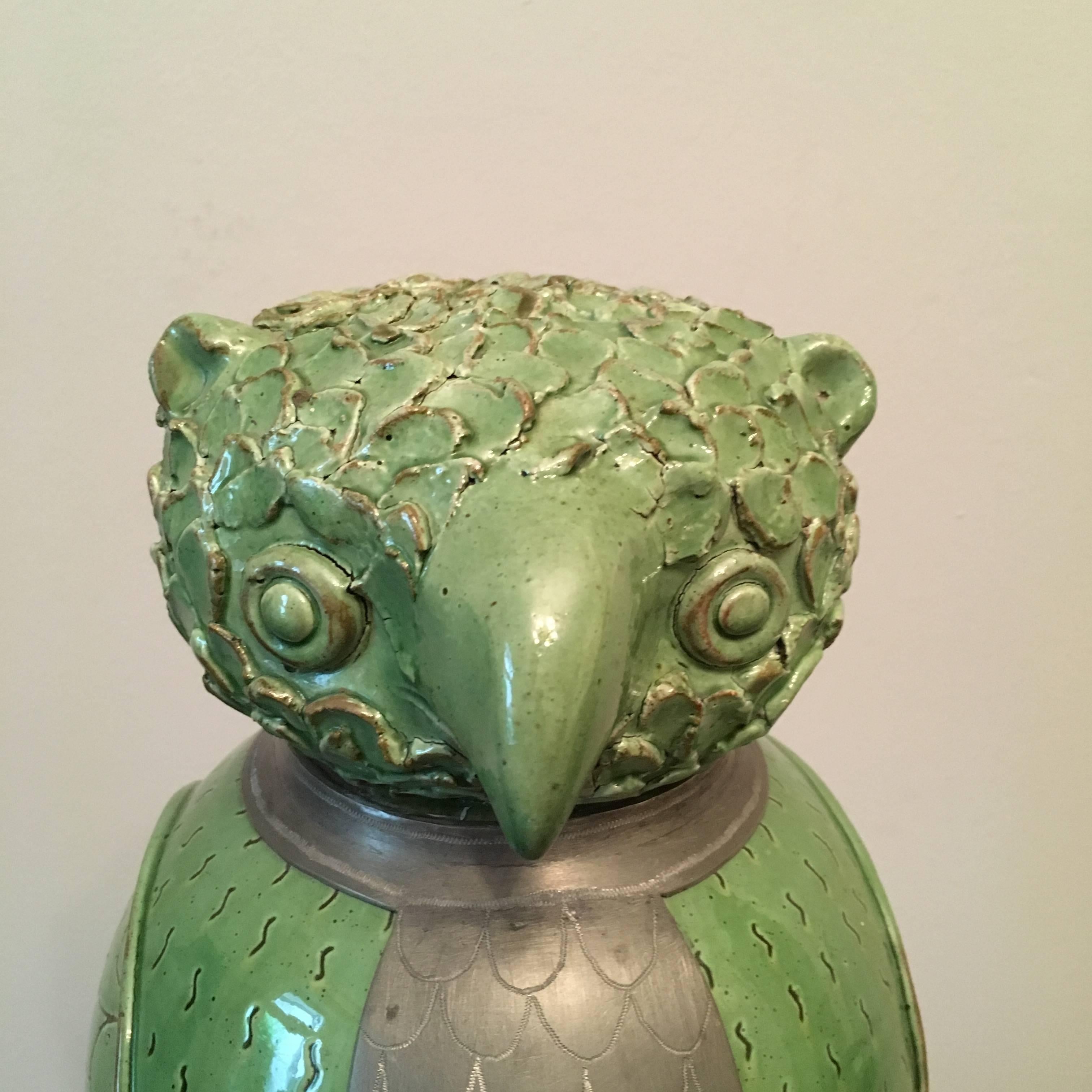 Pottery Owl Storage Jar For Sale at 1stDibs