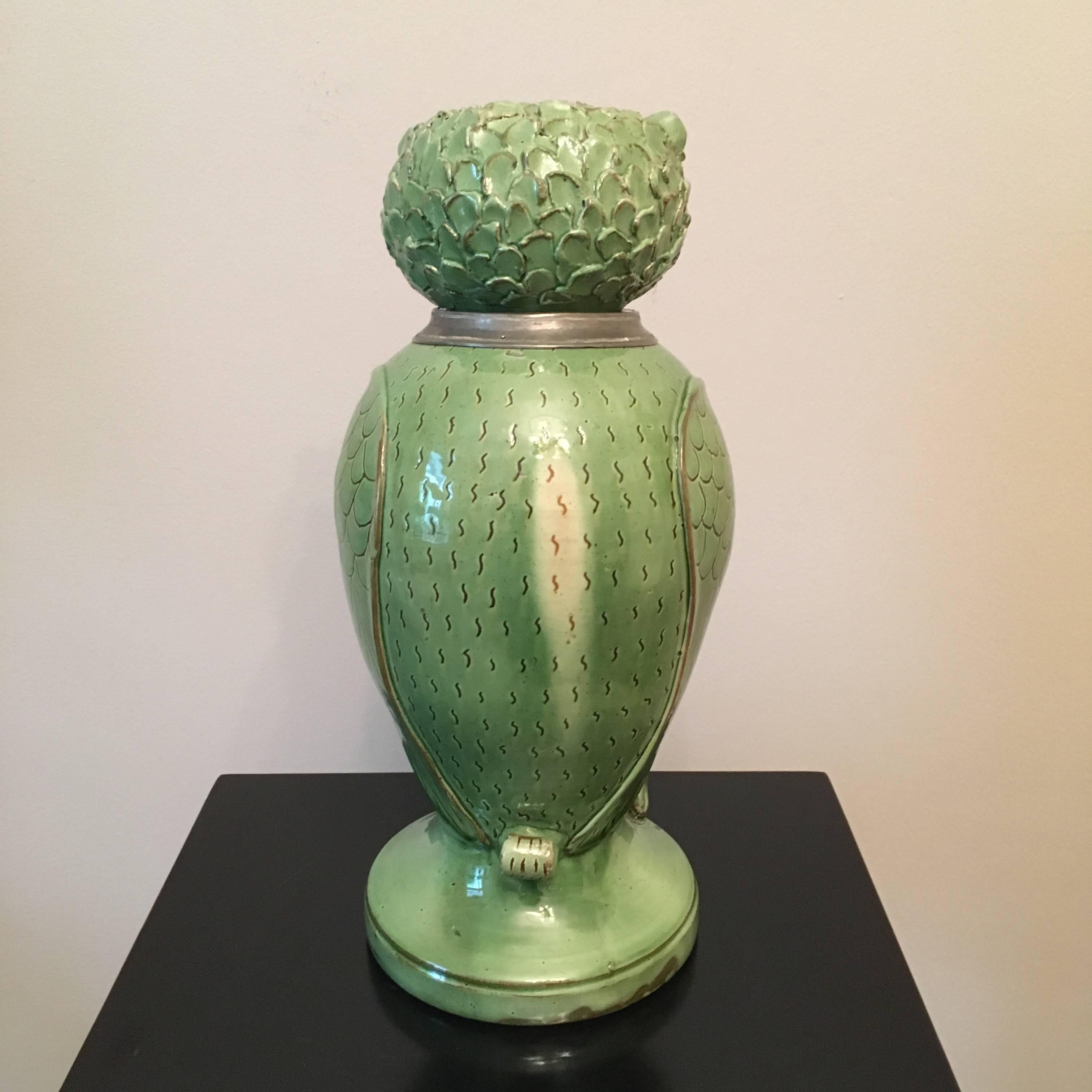 Pottery Owl Storage Jar For Sale at 1stDibs