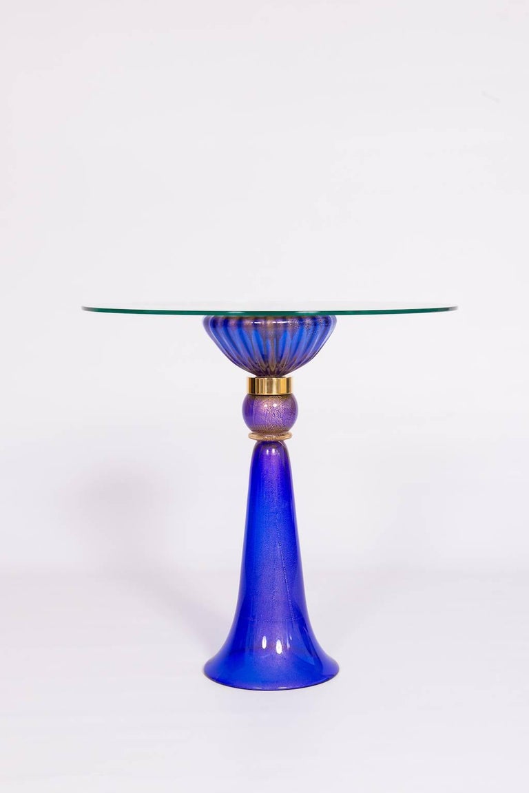 Italian Venetian Cocktail Table Blown Murano Glass Blue and 24-Karat ...