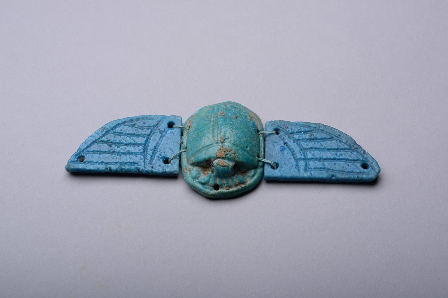 Ancient Egyptian Blue Faience Winged Scarab, 664 BC For Sale at 1stdibs