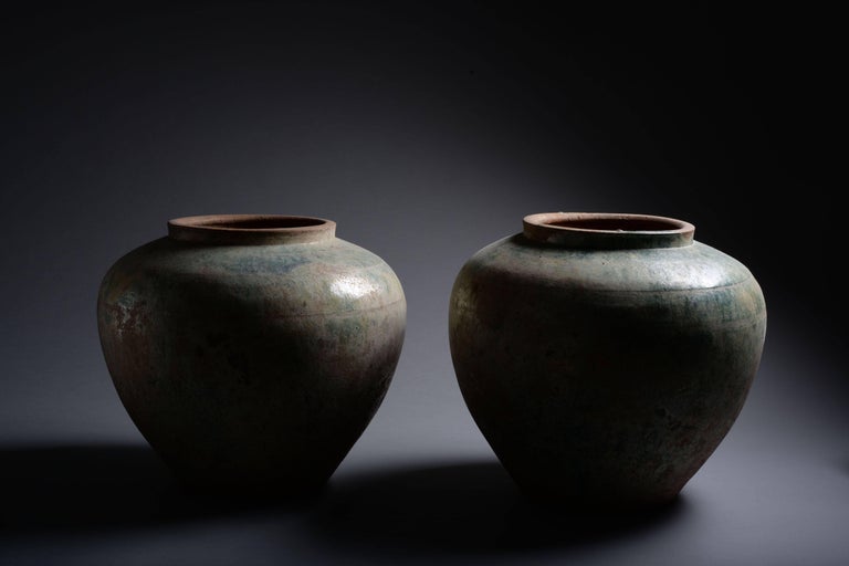 Pair of Huge Ancient Chinese Han Dynasty Green Glazed Vases, 206 BC at ...
