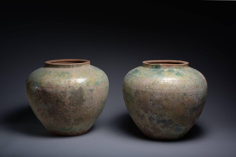 Pair of Huge Ancient Chinese Han Dynasty Green Glazed Vases, 206 BC at ...