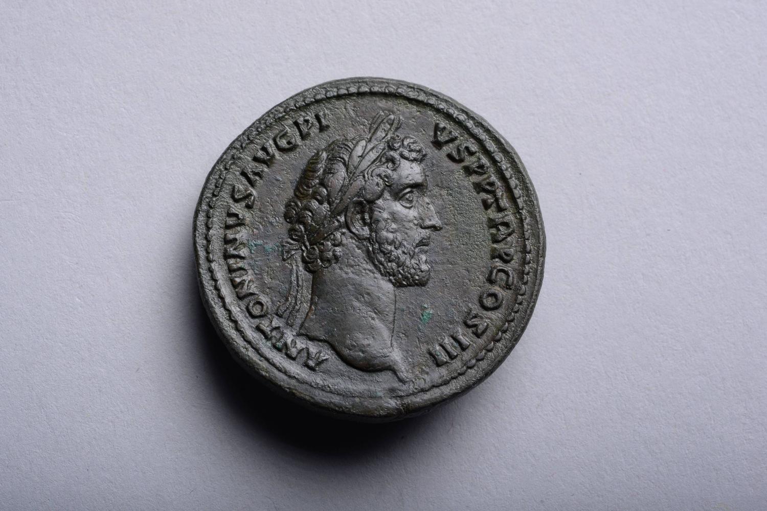 Ancient Roman Sestertius Coin of Emperor Antoninus Pius, 142 AD at 1stdibs