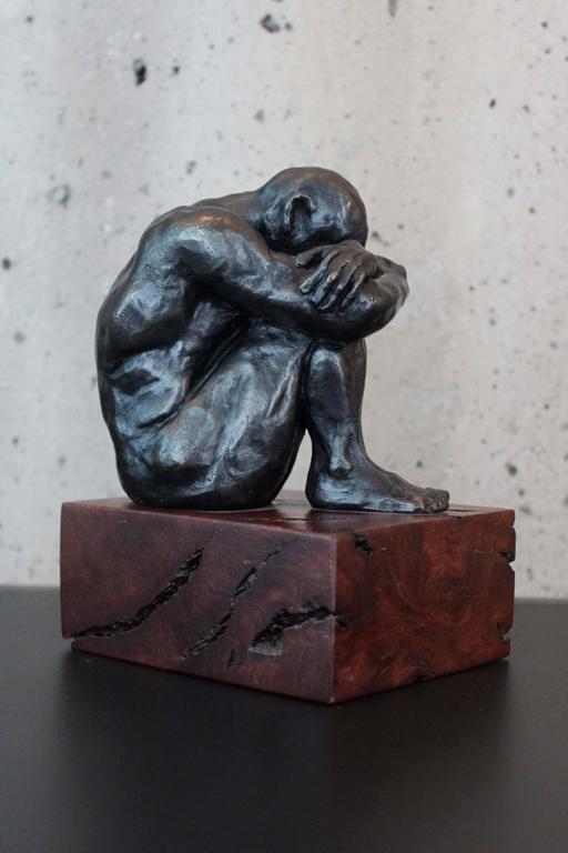Lynn Falconer "Crouching Man" Bronze Sculpture For Sale at 1stDibs