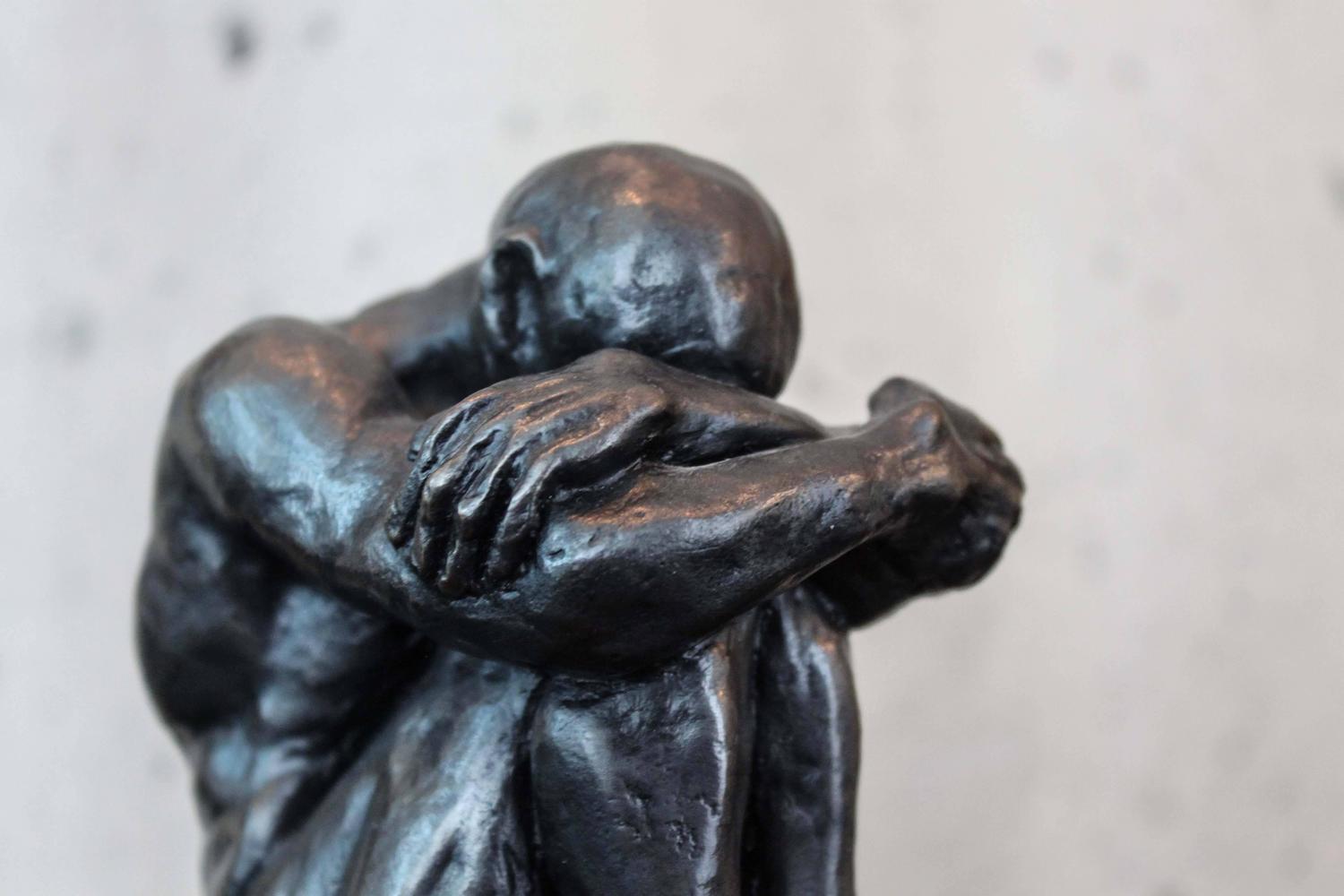 Lynn Falconer "Crouching Man" Bronze Sculpture For Sale at 1stdibs