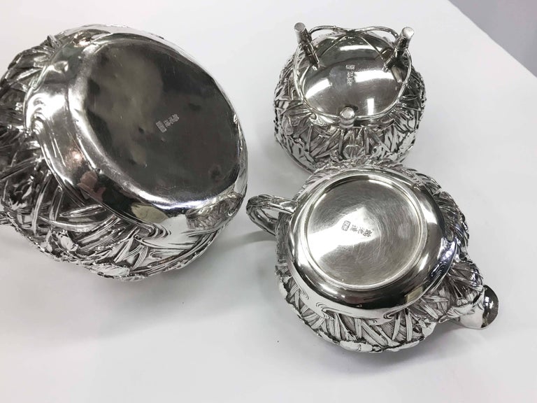 Japanese Solid Silver Repoussé Tea Set For Sale at 1stDibs