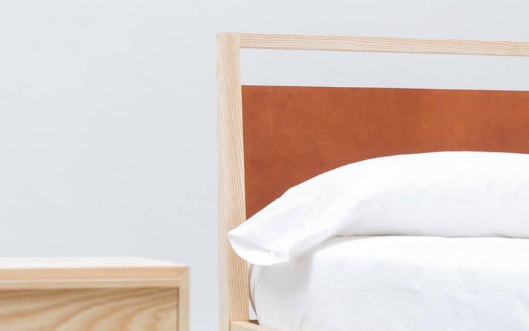 Heather Bed with Leather Headboard by Kate Duncan For Sale at 1stDibs