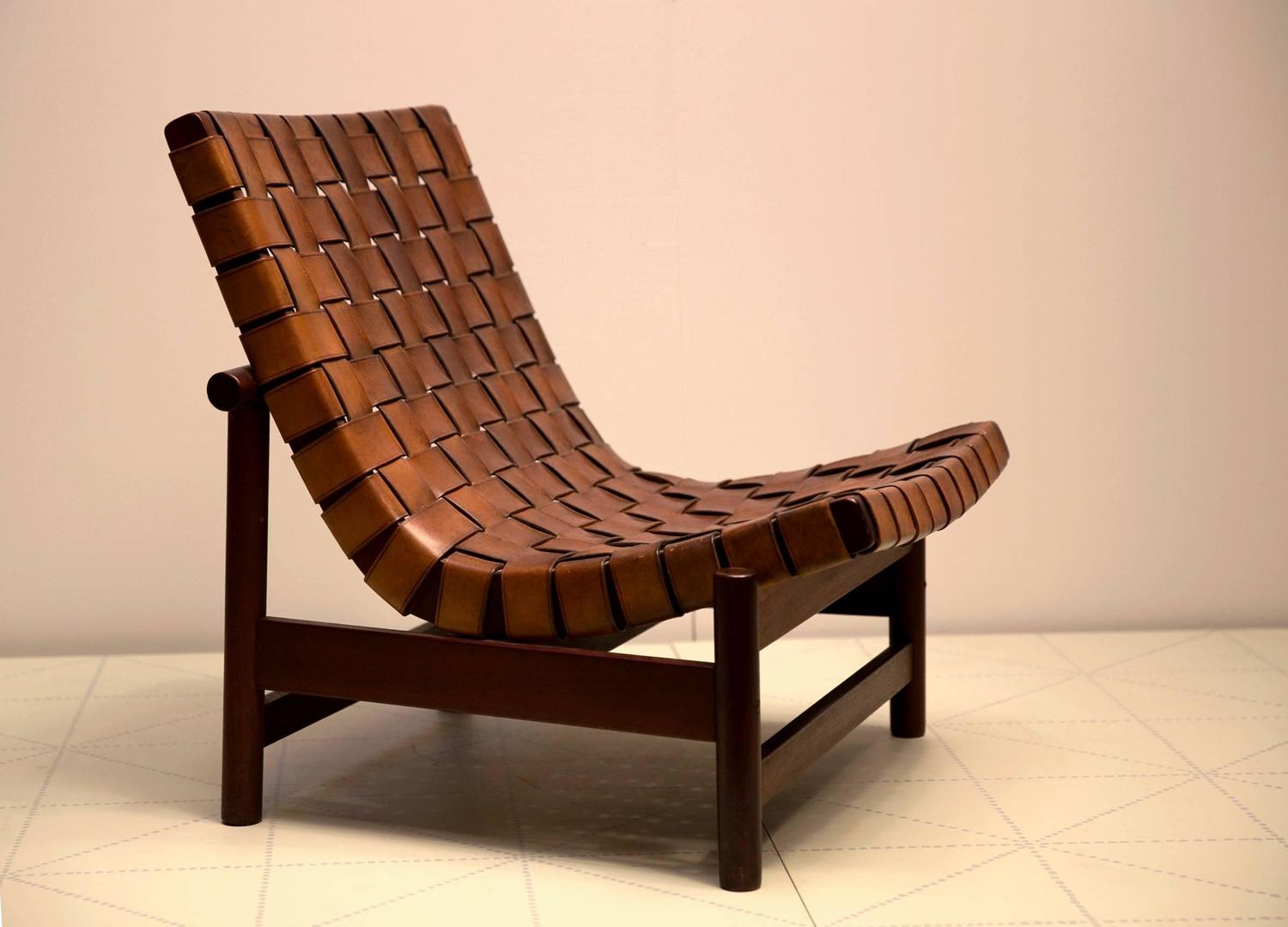 1950s Lounge Chair in Woven Saddle Leather and Cuban Mahogany by Dujo ...