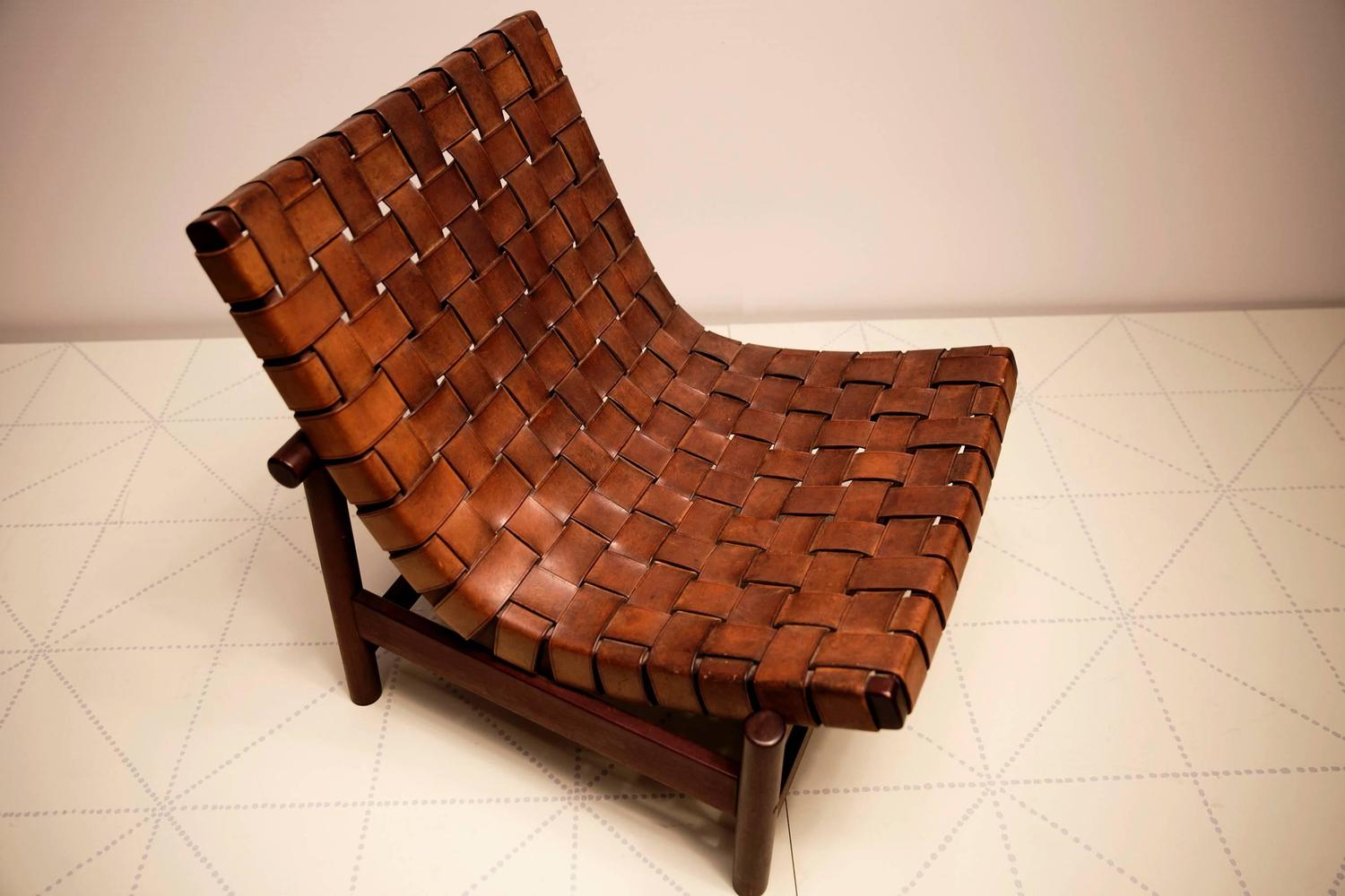 1950s Lounge Chair in Woven Saddle Leather and Cuban Mahogany by Dujo ...
