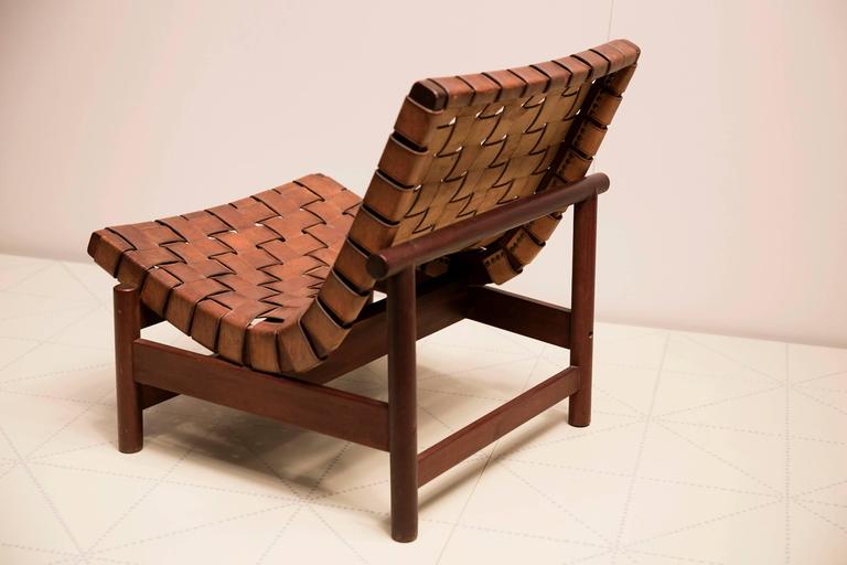 1950s Lounge Chair in Woven Saddle Leather and Cuban Mahogany by Dujo ...