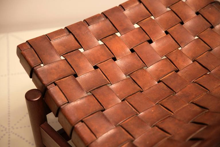 1950s Lounge Chair in Woven Saddle Leather and Cuban Mahogany by Dujo ...